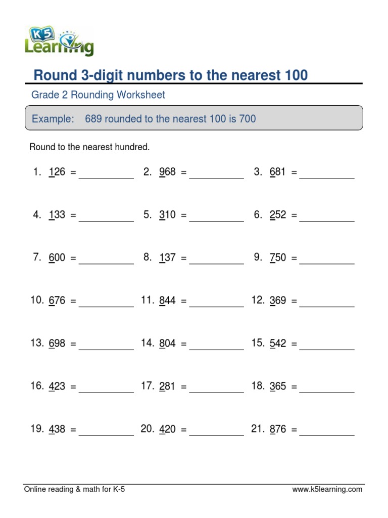 Grade 2 Round 3 Digit Numbers Nearest 100 A | PDF