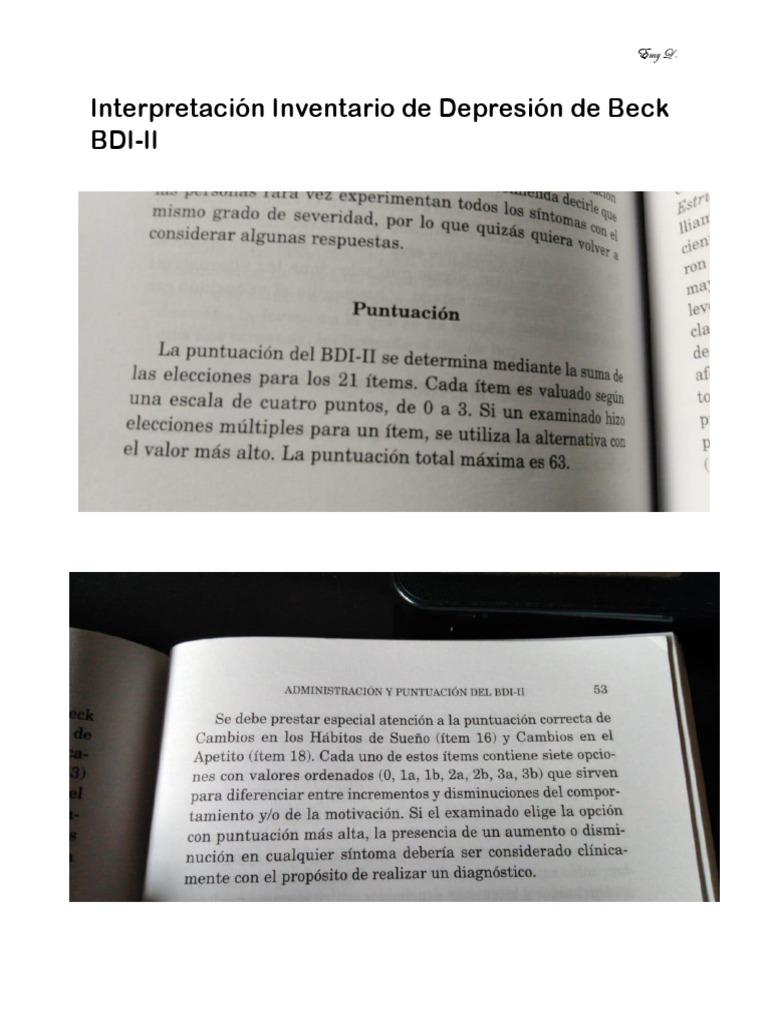 Interpretación Inventario de Depresión de Beck BDI | PDF