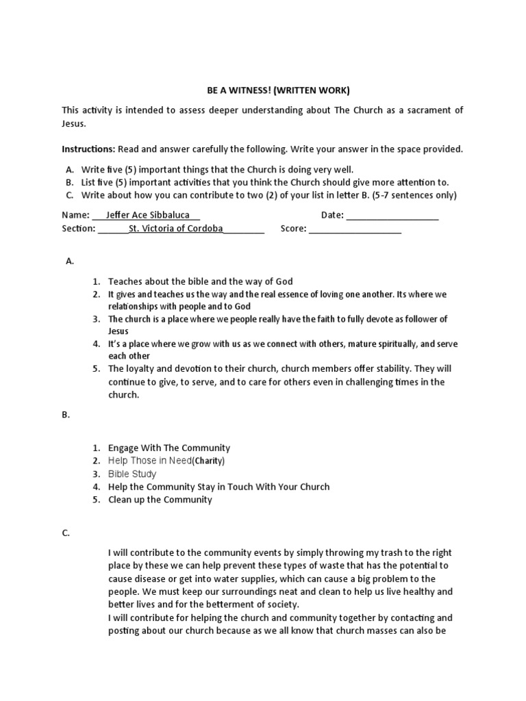 Be A Witness! (Written Work) : Help Those in Need Bible Study | PDF ...