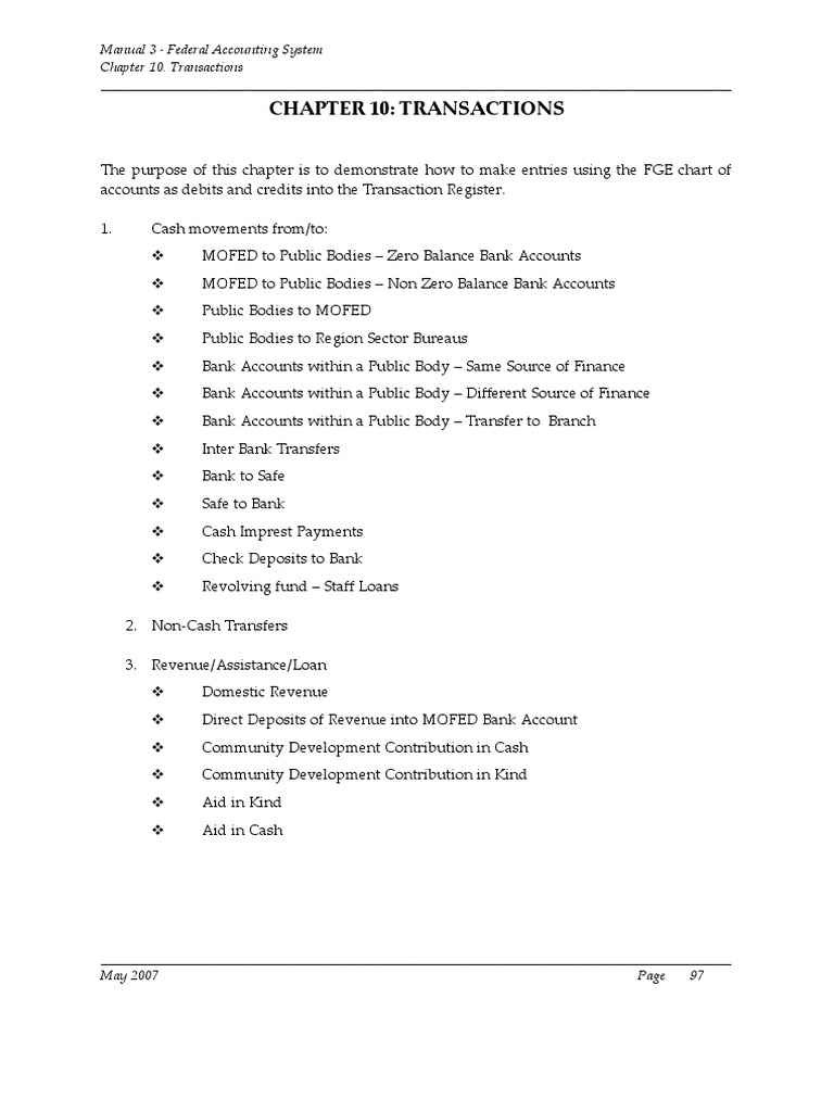 Manual 3 - Federal Accounting System Chapter 10. Transactions | PDF ...