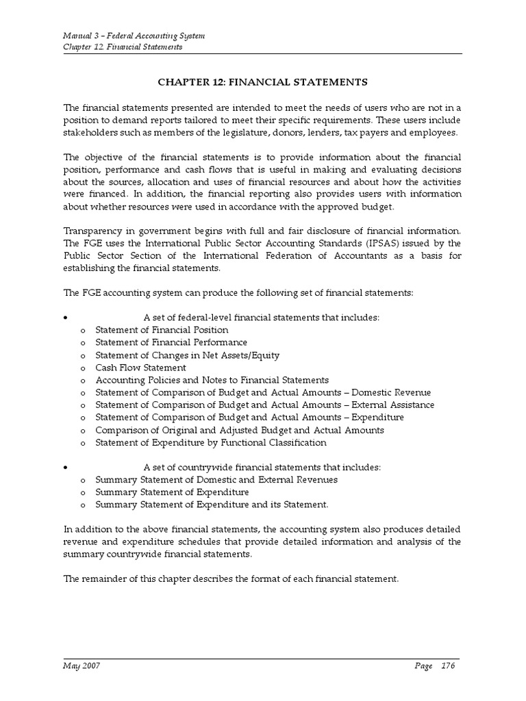 Manual 3 - Federal Accounting System Chapter 12. Financial Statements ...