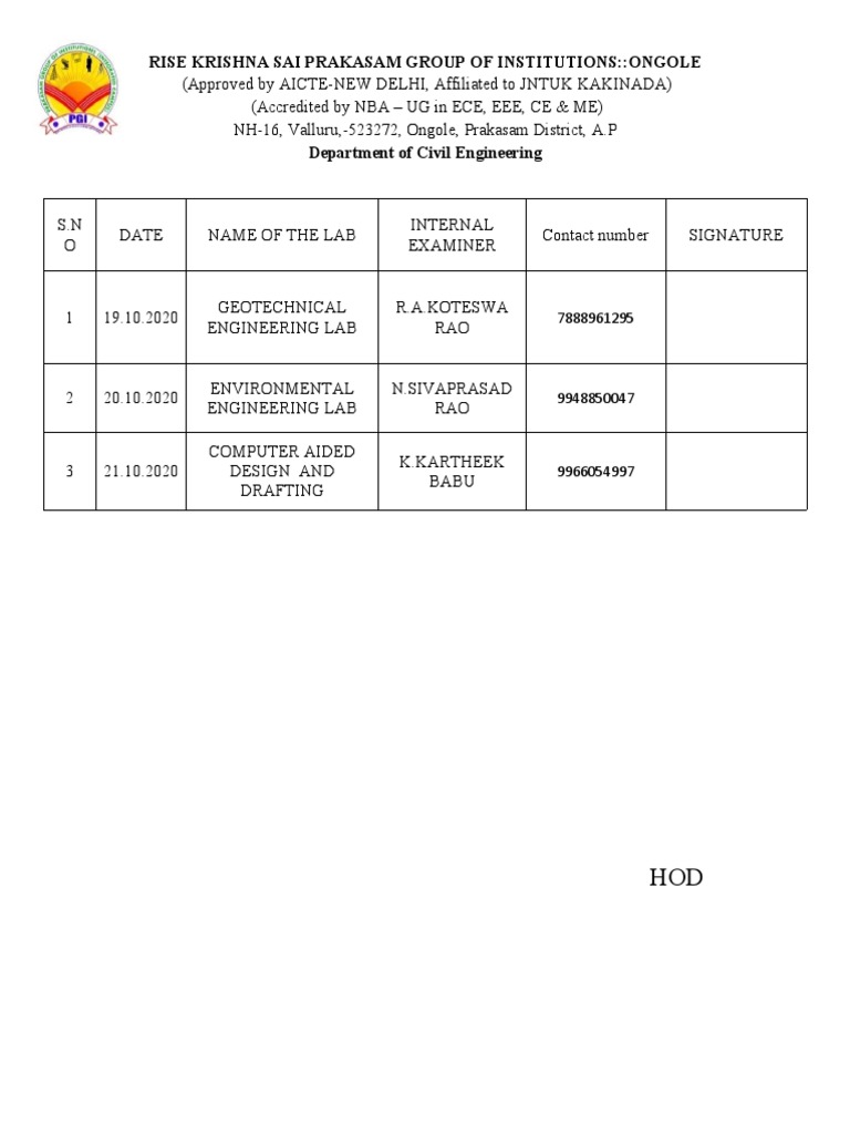 Civil Engineering Lab Schedule | PDF