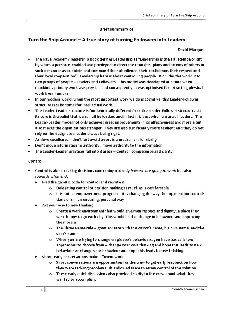 Brief Summary of Turn The Ship Around PDF | PDF | Leadership | Thought