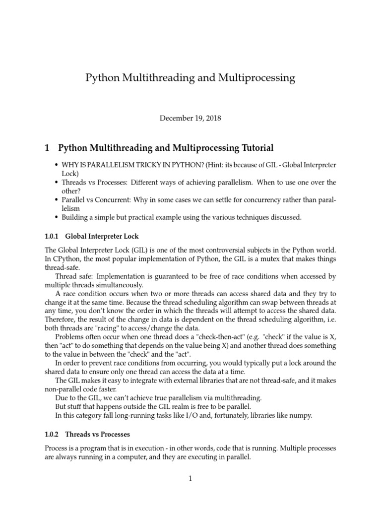 1 Python Multithreading And Multiprocessing Tutorial Pdf Process Computing Thread