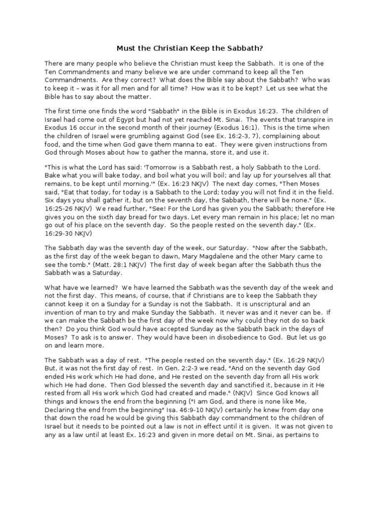 Must The Christian Keep The Sabbath | PDF | New Covenant | Ten Commandments