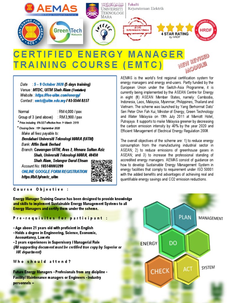 Certified Energy Manager Training Course (Emtc) : 5 - 9 October 2020 ...