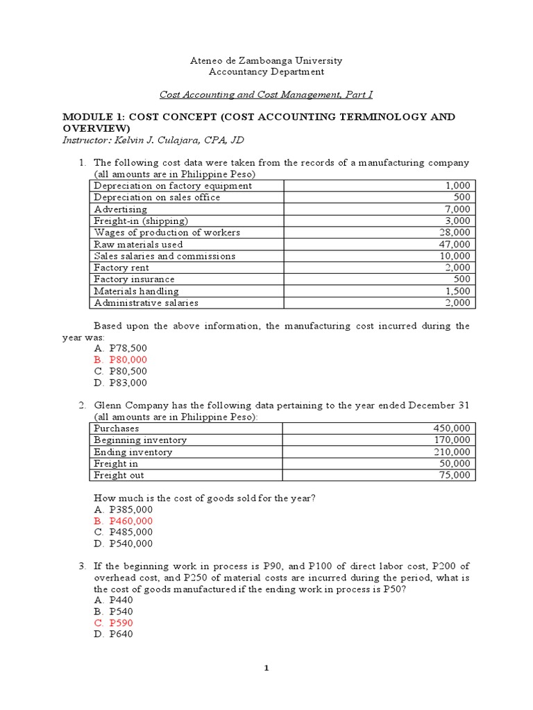 Module 1 - Cost Concept and Terminology - With Answers | PDF | Cost Of ...