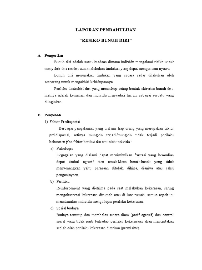 Risiko Bunuh Diri: Penyebab dan Penanganan | PDF