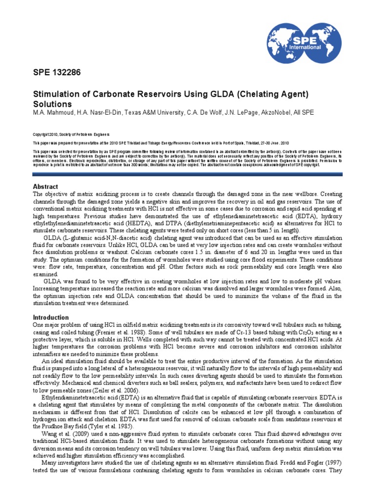 SPE 132286 Stimulation of Carbonate Reservoirs Using GLDA (Chelating ...