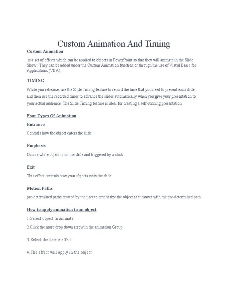 Custom Animation and Timing | PDF