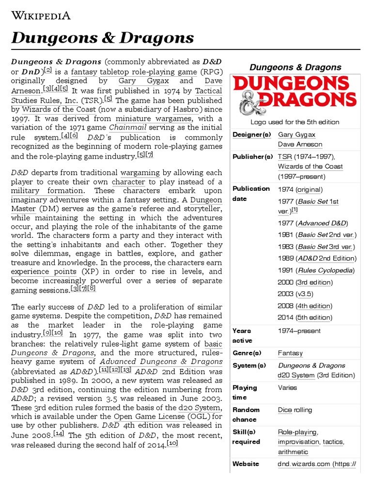 Dungeons & Dragons - Wikipedia | PDF | Dungeons & Dragons | D20 System