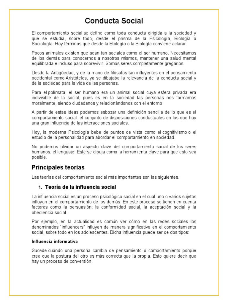 Conducta Social | Descargar gratis PDF | Comportamiento | Psicología Social