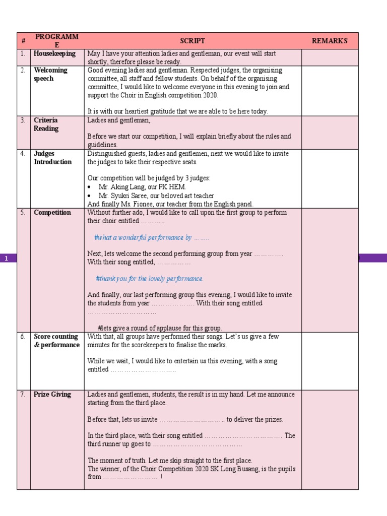 Choir Competition Emcee Script | PDF