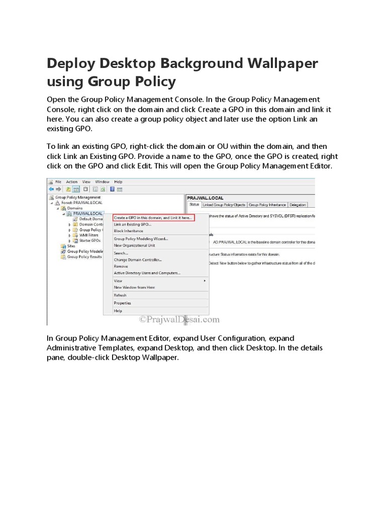 Deploy Desktop Background Wallpaper Using Group Policy | PDF