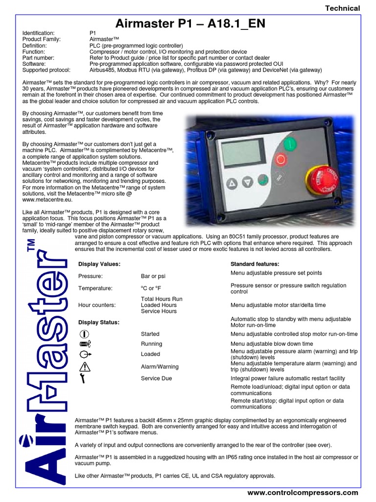Airmaster P1 - A18.1 - EN: Display Values: Standard Features | PDF | Programmable Logic ...