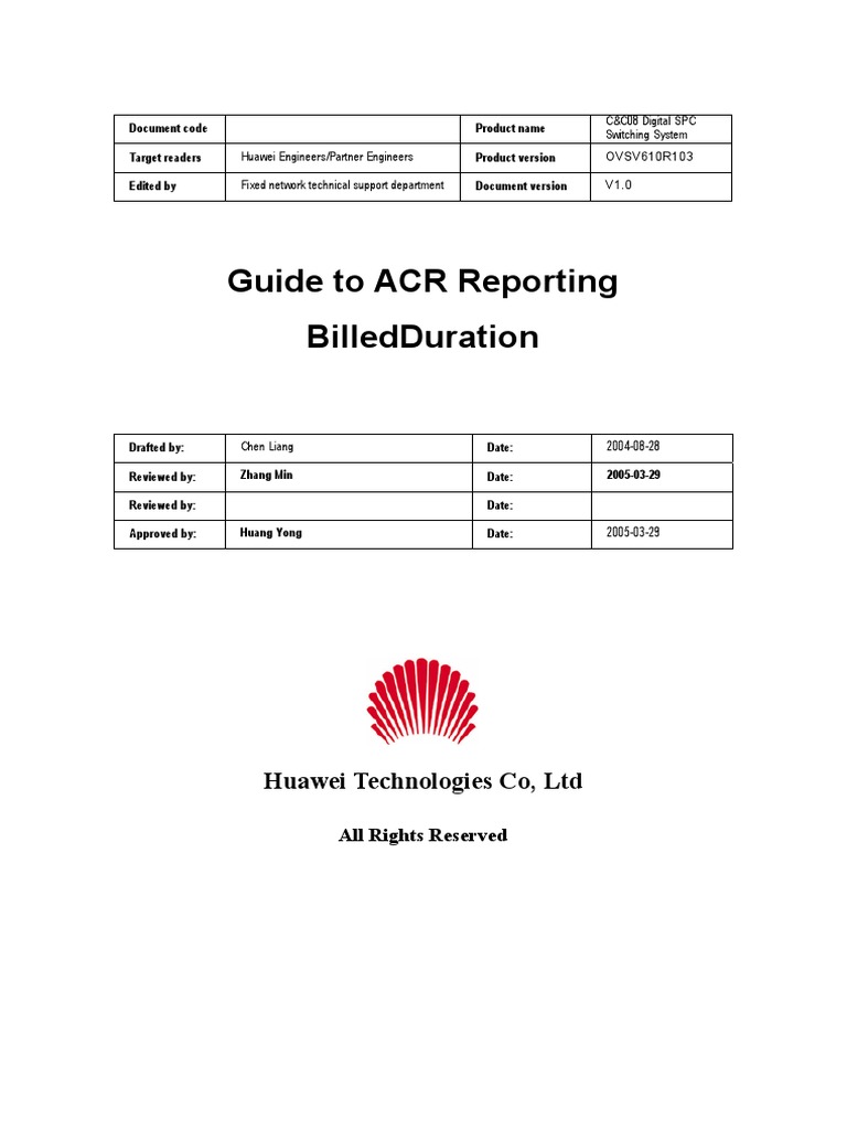 Guide To Acr Reporting Billedduration: Huawei Technologies Co, LTD ...