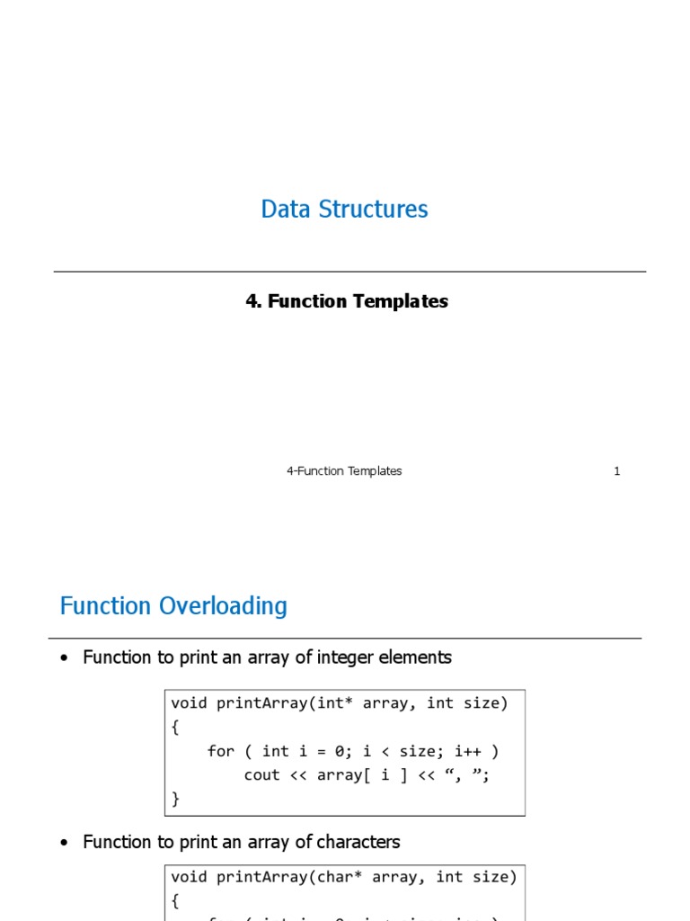 Data Structures: 4. Function Templates | PDF | Subroutine | C++