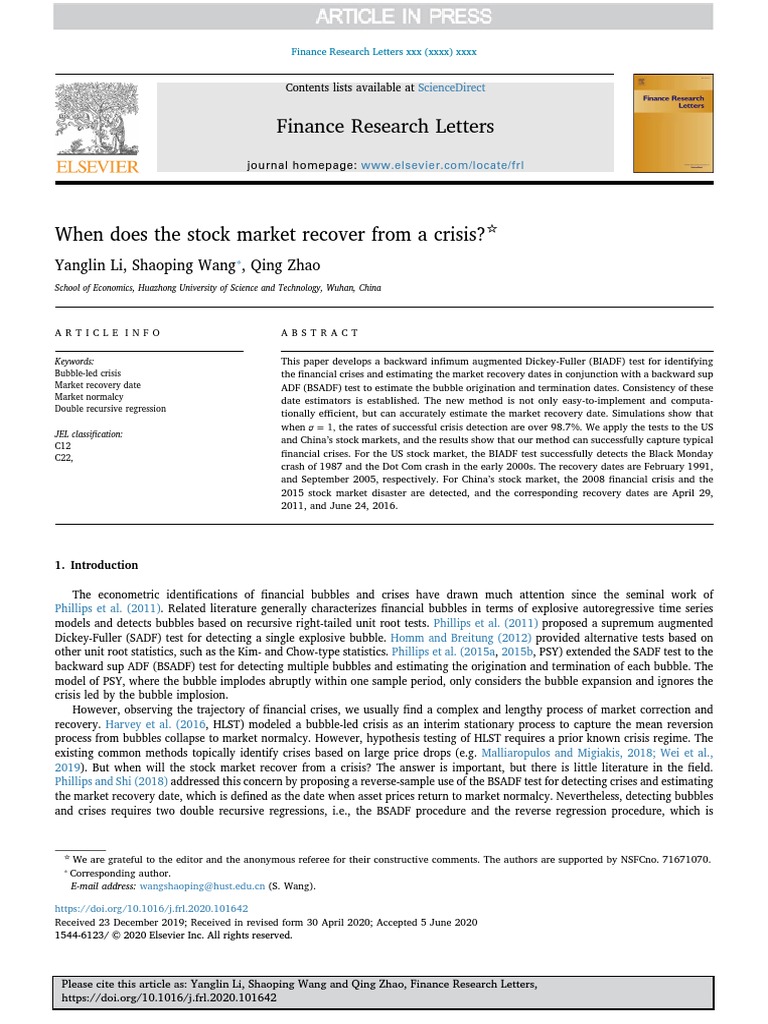 Finance Research Letters: Yanglin Li, Shaoping Wang, Qing Zhao | PDF ...