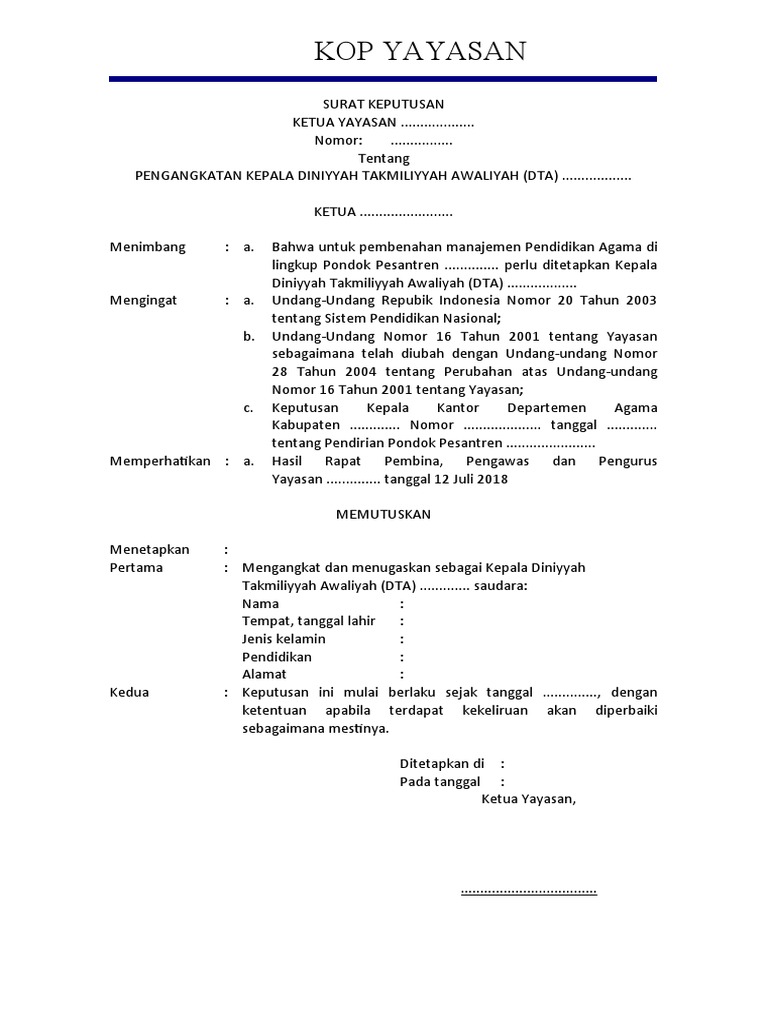 Contoh SK Kepala DTA | PDF