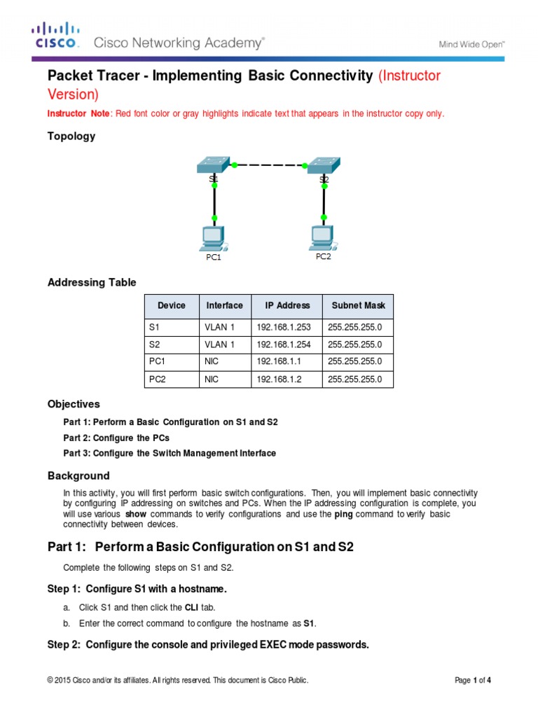 2.7.6 Packet Tracer - Implementing Basic Connectivity - ILM | PDF | Ip ...