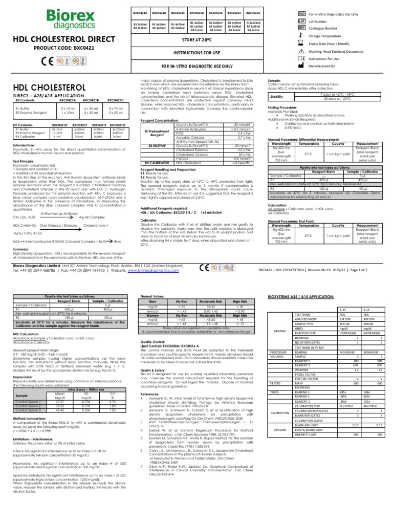 HDL Cholesterol Direct Test Procedure | PDF | High Density Lipoprotein ...