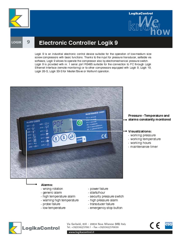 Logika Control Electronic Controller Compressors Logik 9 | PDF | Power ...