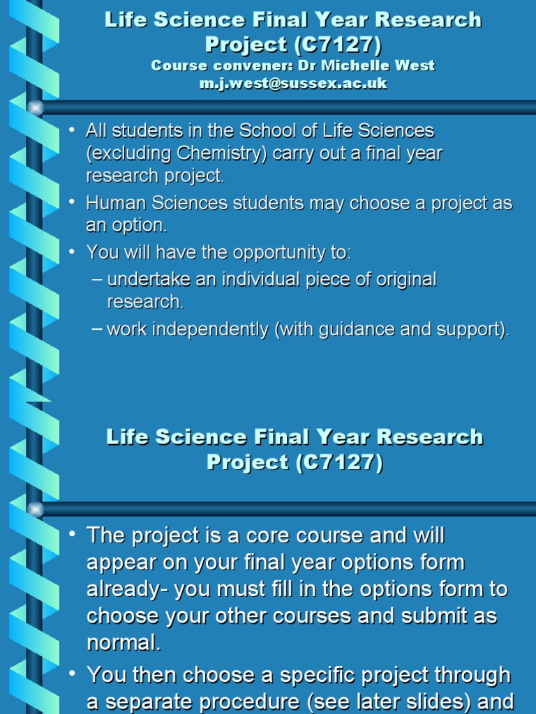 Life Science Final Year Projects 2012 13 PDF Bioinformatics Learning