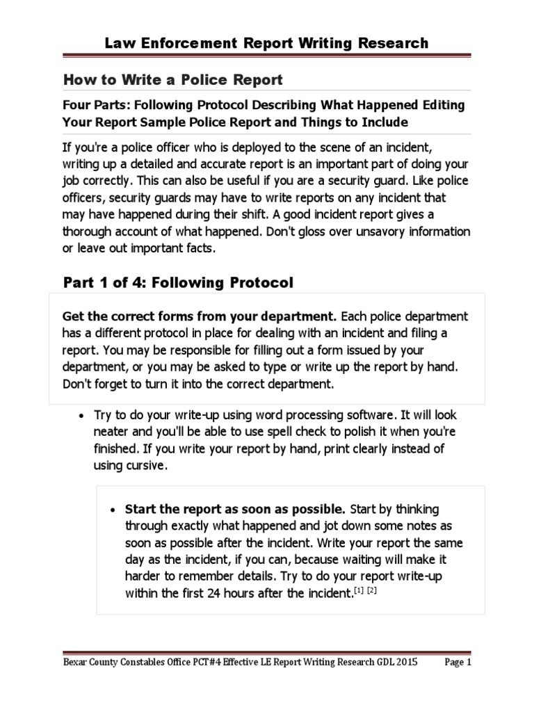 Correctional Officer Report Writing Examples