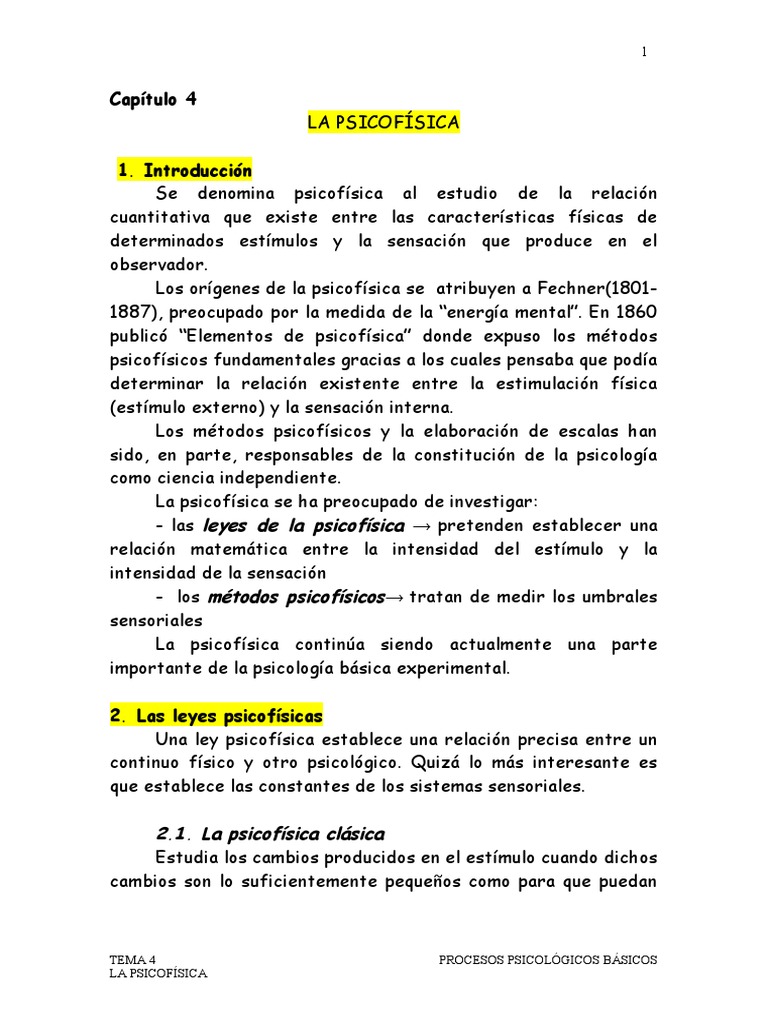 Tema 4 La Psicofísica | PDF | Sicología | Neurociencia