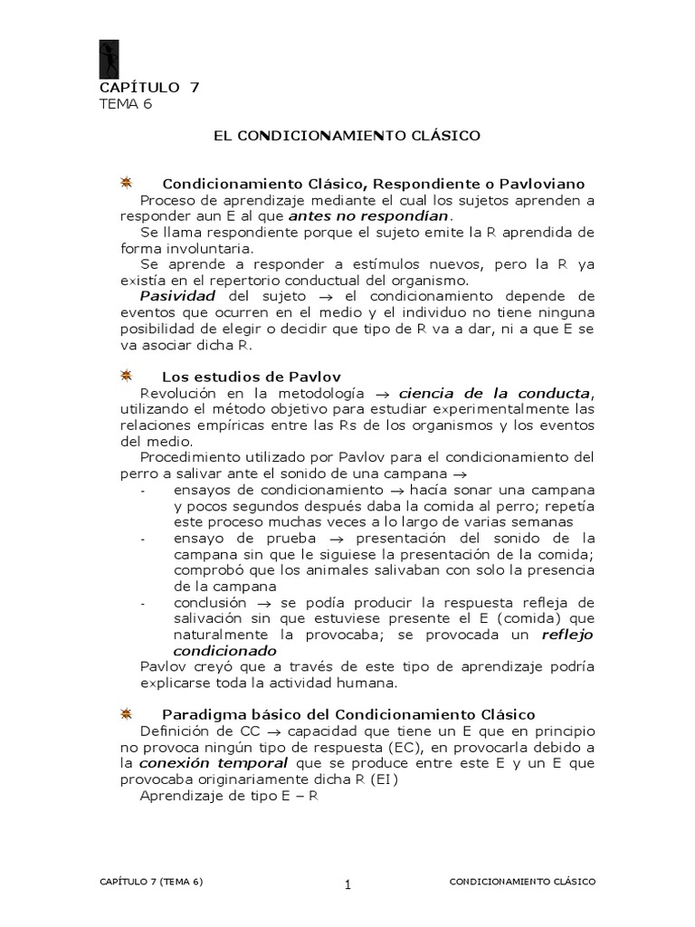 Tema 6 El Condicionamiento Clásico | PDF | Ciencias del comportamiento ...