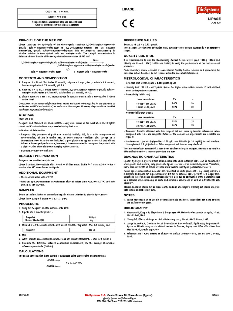 Lipase test kit measures pancreatic enzyme levels | PDF | Ph | Buffer ...