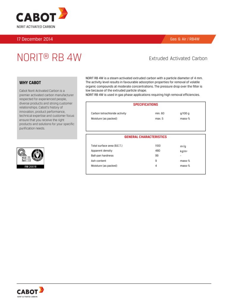 Datasheet NORIT RB 4W | PDF | Chemistry | Physical Sciences