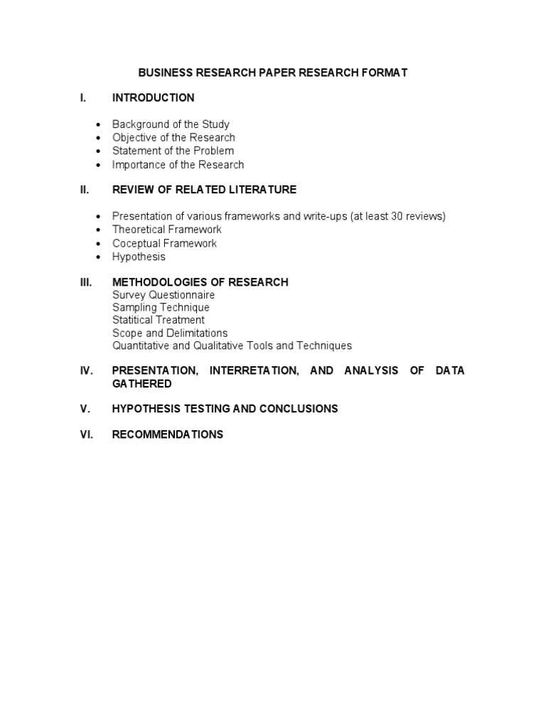 Business Research Paper Research Format I | PDF | Survey Methodology ...