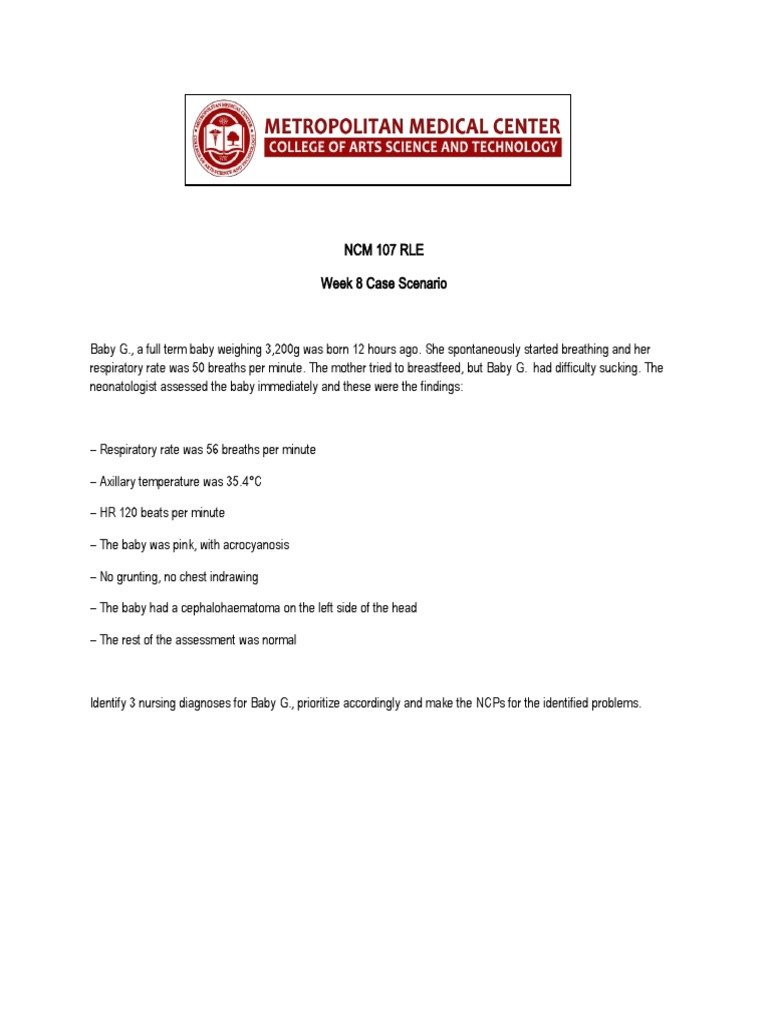 NCM 107 Rle Week 8 Case Scenario | PDF | Perfusion | Hypothermia