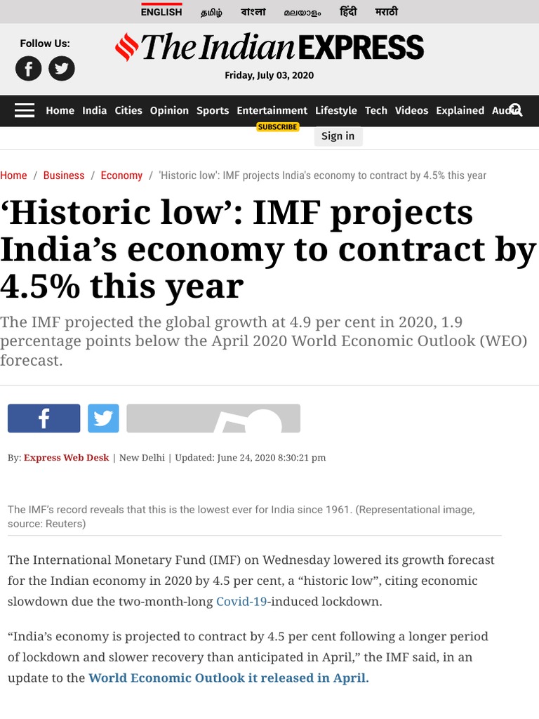 Historic Low': IMF Projects India's Economy To Contract by 4.5% This ...