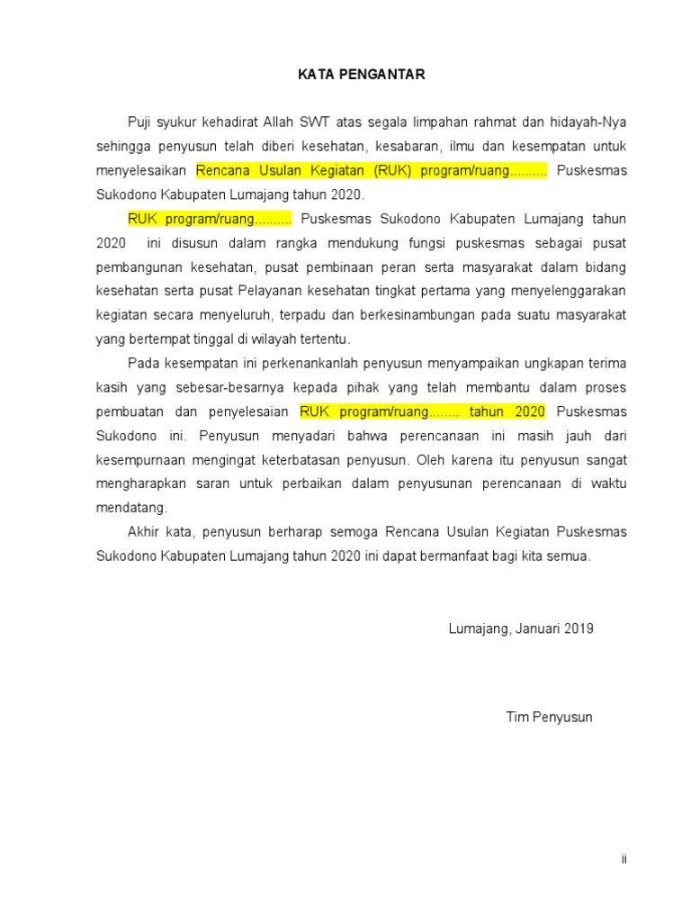 Kata Pengantar Ruk-Rpk 2020 | PDF