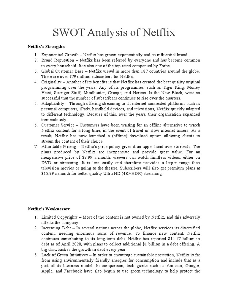 Netflix SWOT Analysis: Strengths & Weaknesses | PDF | Netflix ...