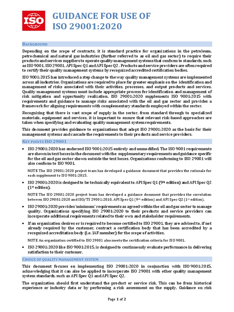 Guidance For Use of ISO 29001 | PDF | Iso 9000 | Quality Management