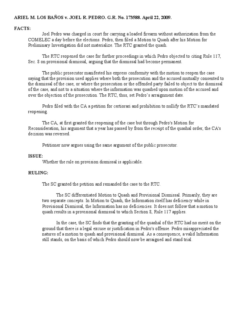 ARIEL M. LOS BAÑOS v. JOEL R. PEDRO. G.R. No. 173588. DIGEST | PDF ...