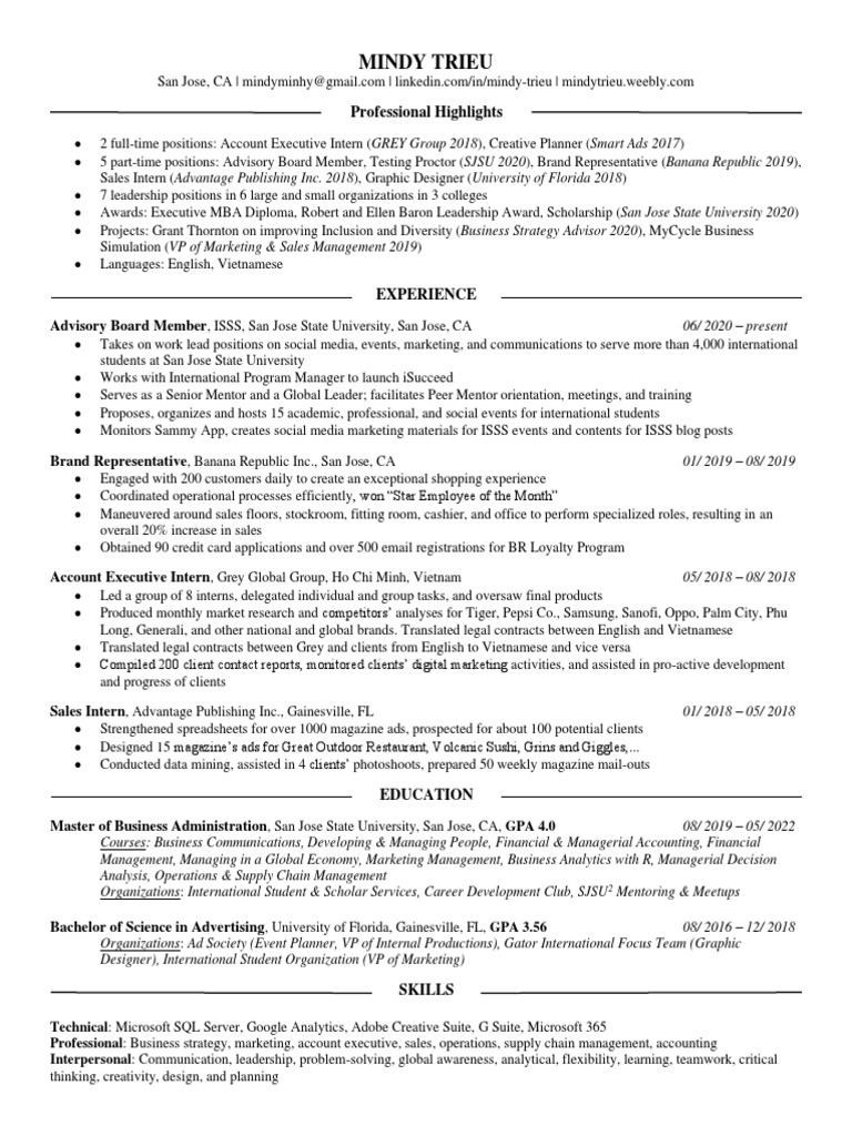 Mindy Trieu Resume | PDF | Analytics | Marketing