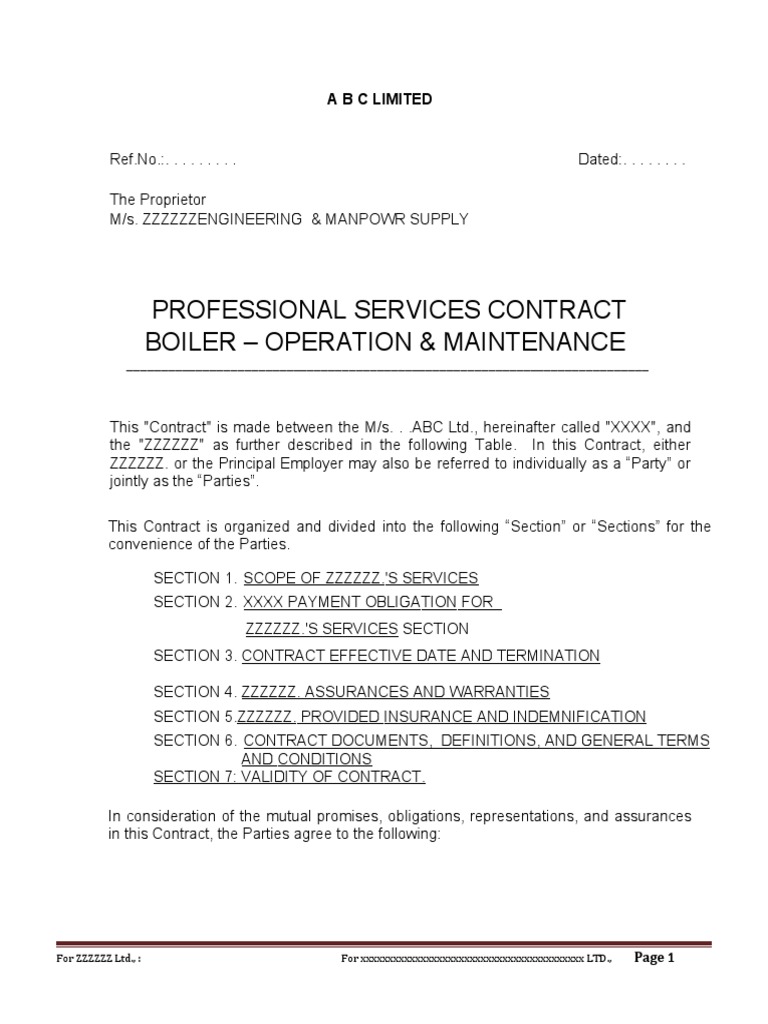 O & M Service Contract | Download Free PDF | Employment | Indemnity