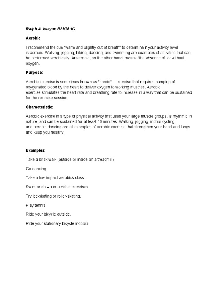 Aerobic: Ralph A. Iwayan BSHM 1C | PDF