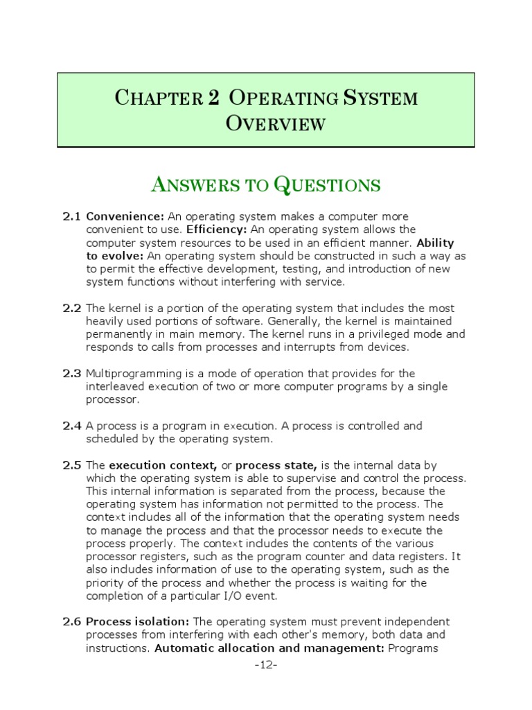 C 2 O S O: Hapter Perating Ystem Verview | PDF | Process (Computing ...