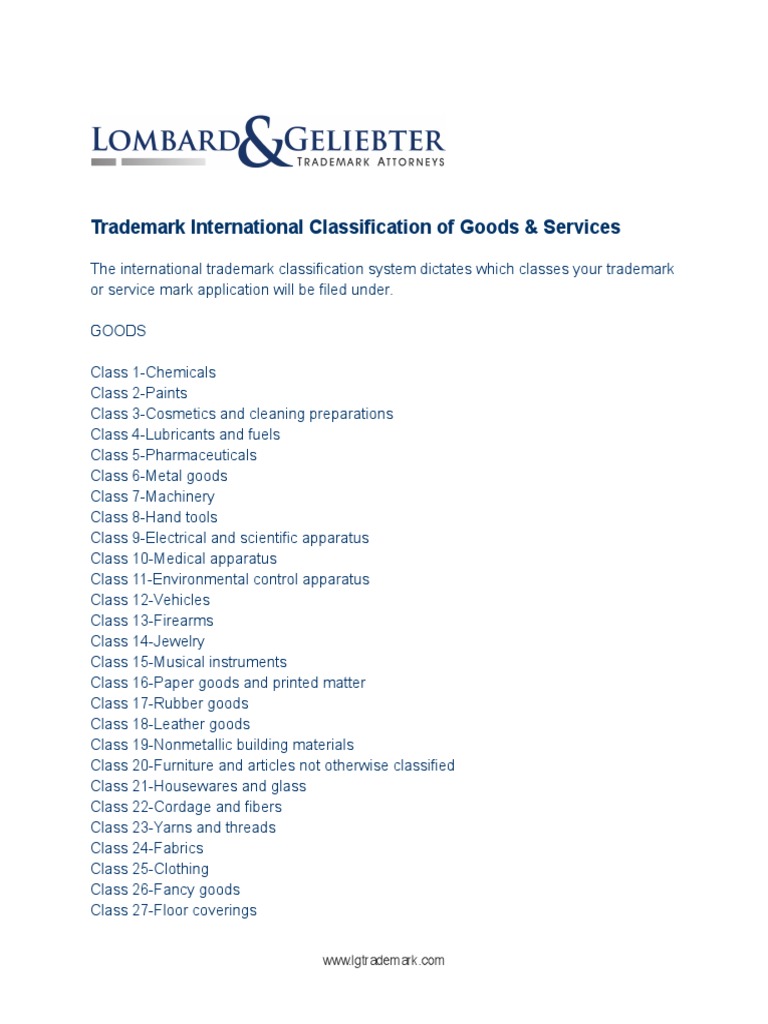 International Trademark Classification Guide | PDF