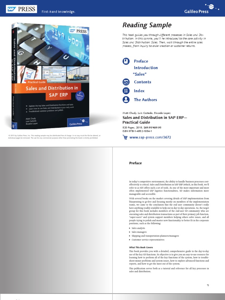 Reading Sample: Preface "Sales" Index The Authors | PDF | Supply Chain Management | Sap Se