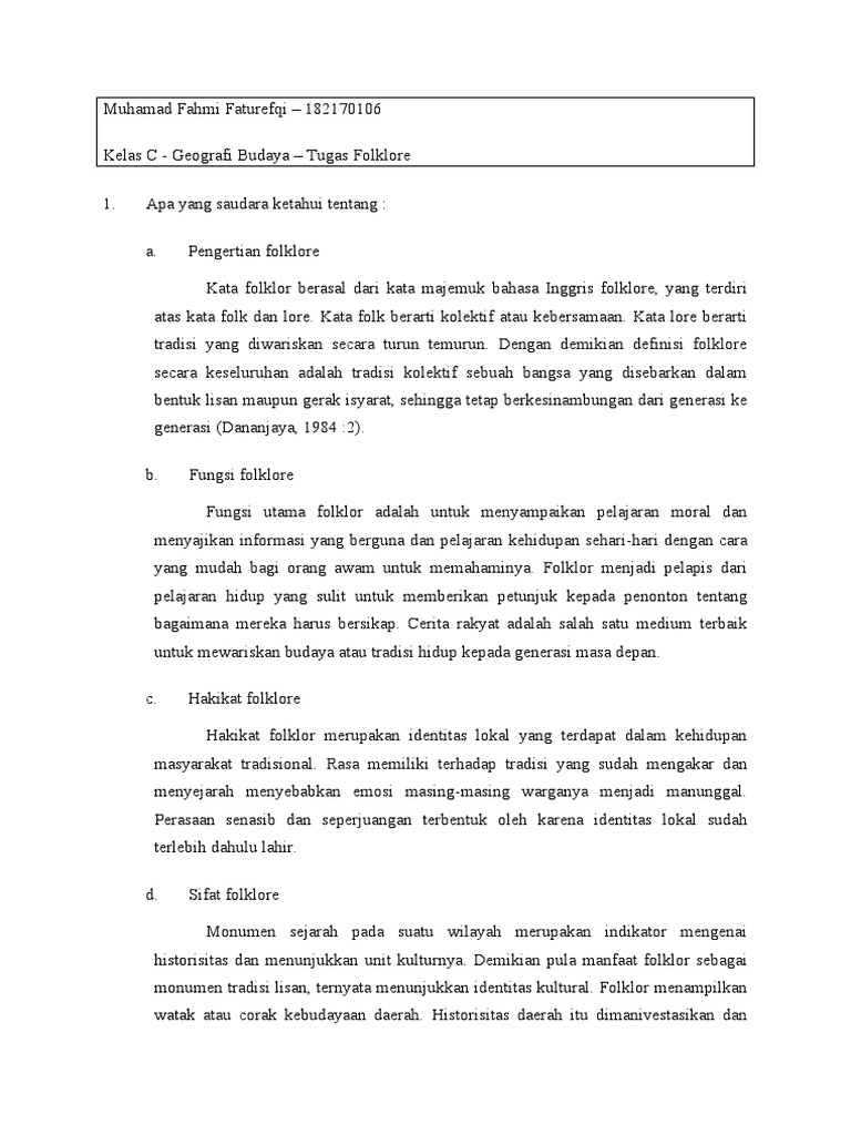 Muhamad Fahmi Faturefqi - 182170106 - Kelas C - Tugas Folklore | PDF ...