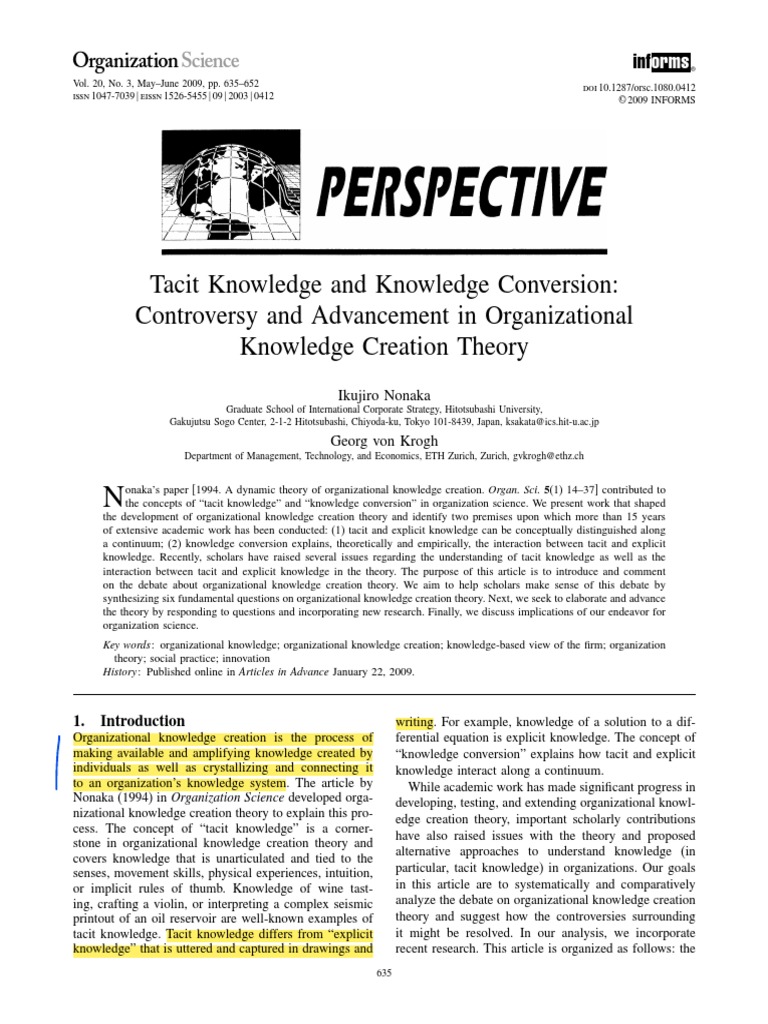 Tacit Knowledge and Knowledge Conversion | PDF | Tacit Knowledge | Pragmatism