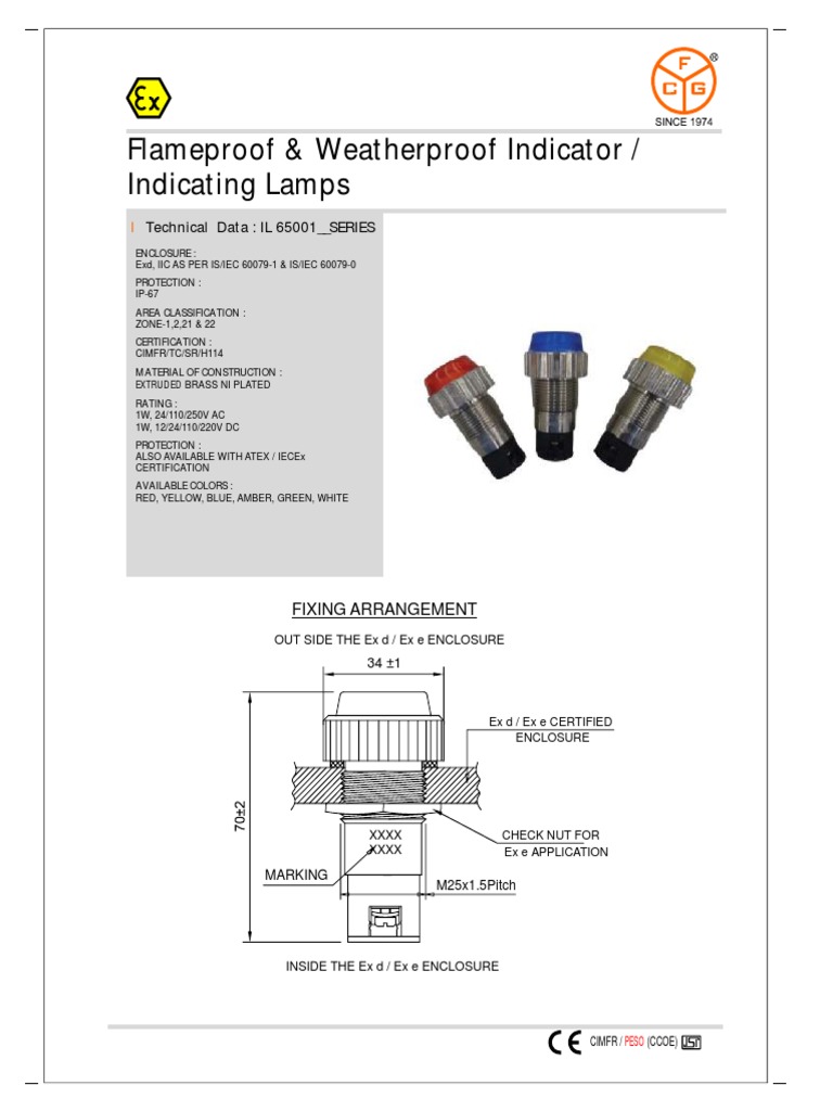 Flameproof & Weatherproof Indicator / Indicating Lamps: Technical Data ...