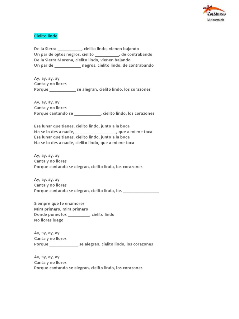 Letra de "Cielito Lindo" Completa | PDF | Estudios de idiomas ...