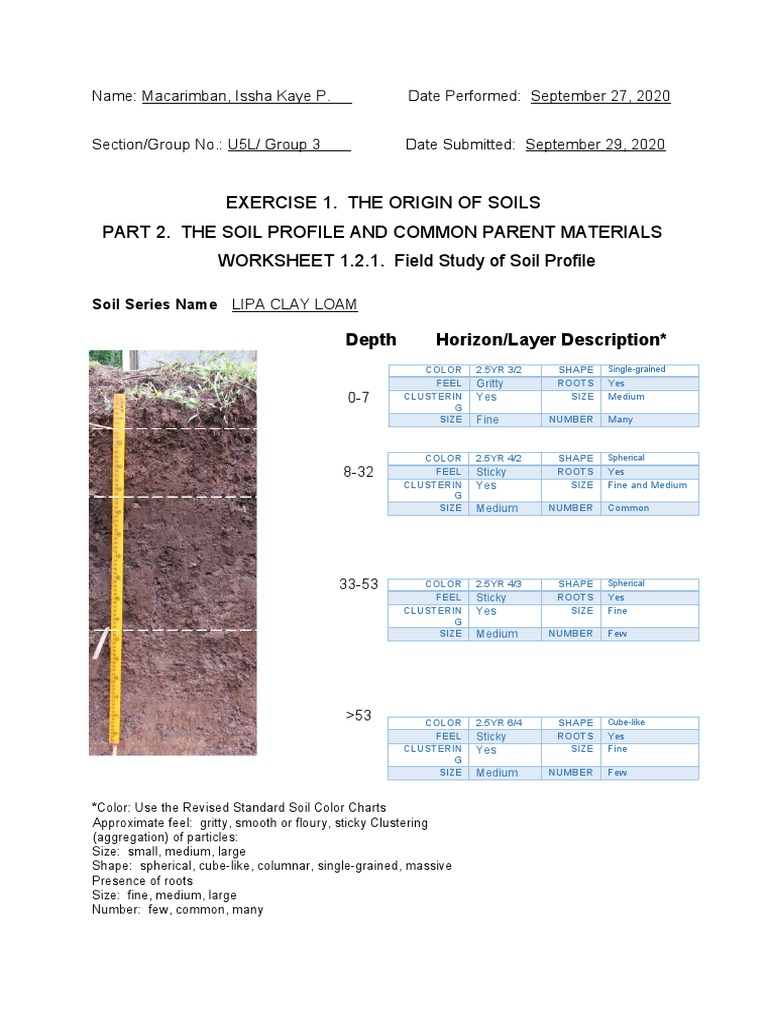 Exercise 1. The Origin of Soils Part 2. The Soil Profile and Common ...